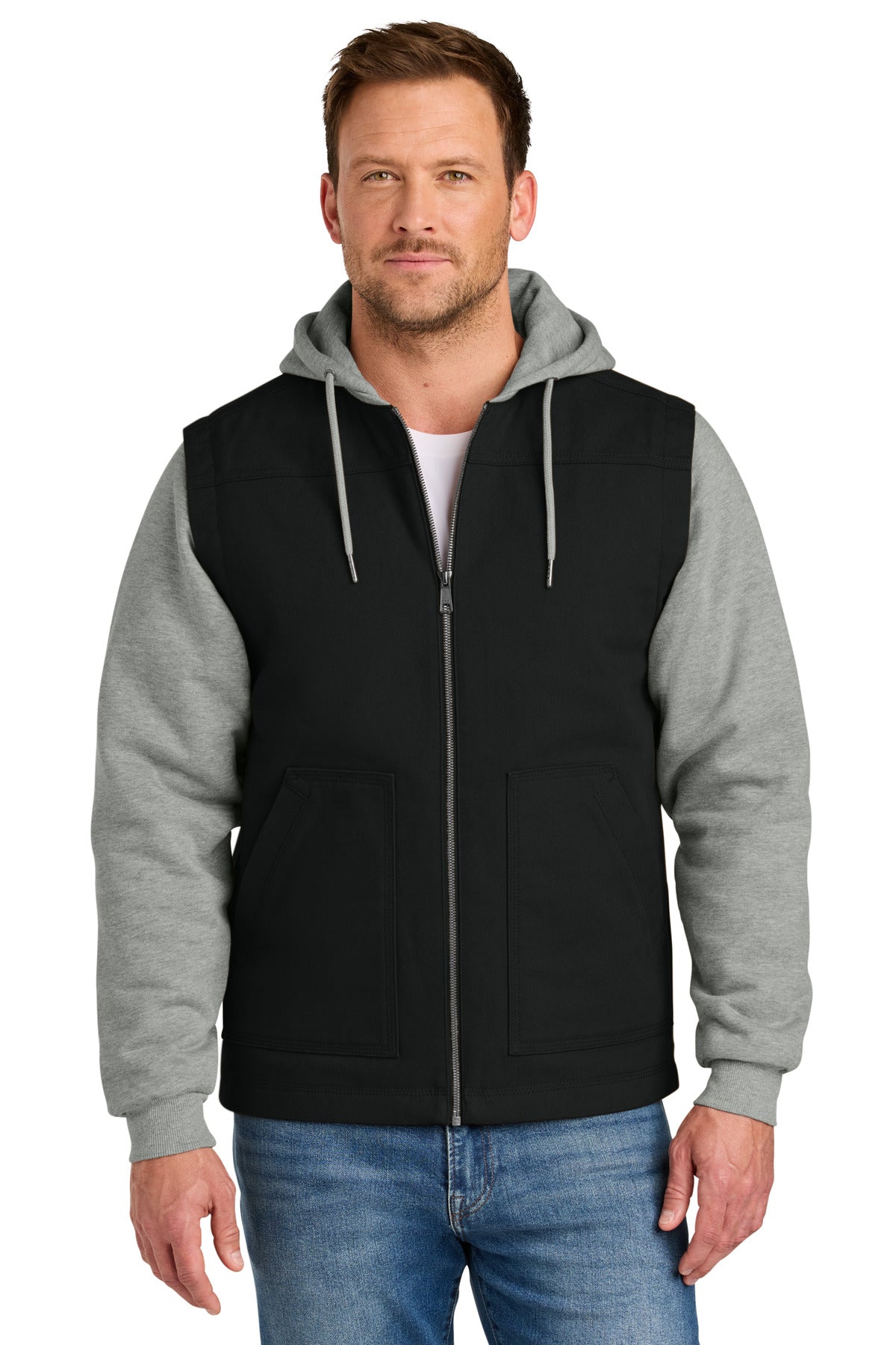 CornerStone CSJ42 Duck Fleece Full-Zip Hooded Jacket - Black Heather G ...