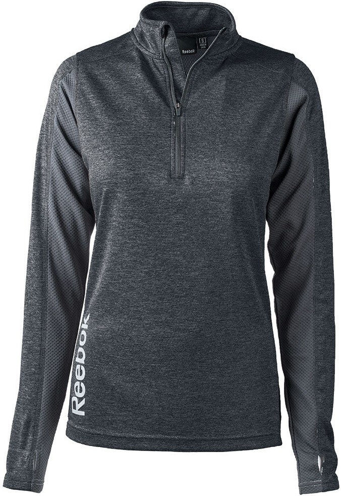 Reebok 7261 Ladies Crossover Long Sleeve Quater-Zip - Heather Black ...