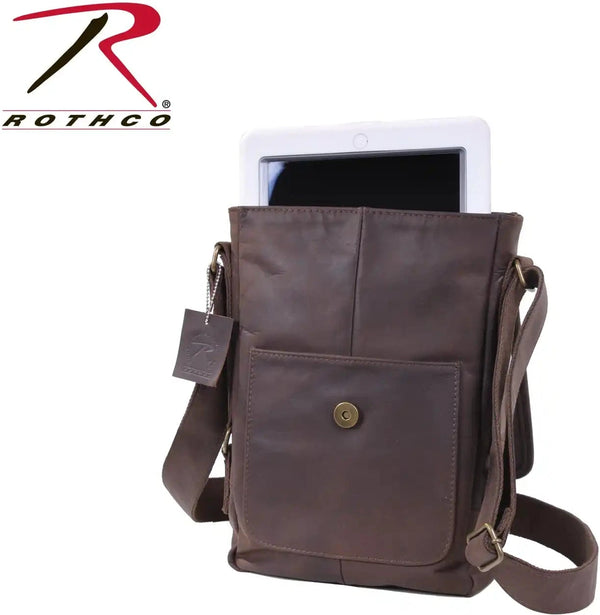 Rugged Brown Leather Tech Bag Padded Tablet Pocket - HIT a Double