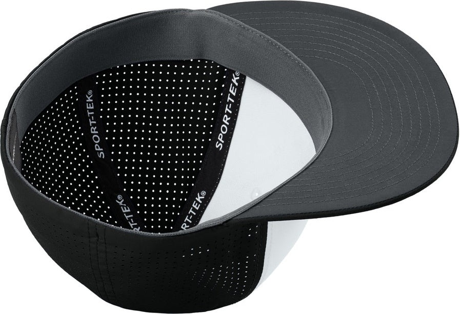 Sport-Tek STC64 Pro-Cut Stretch-Tek Cap - White Black Black - HIT a Double